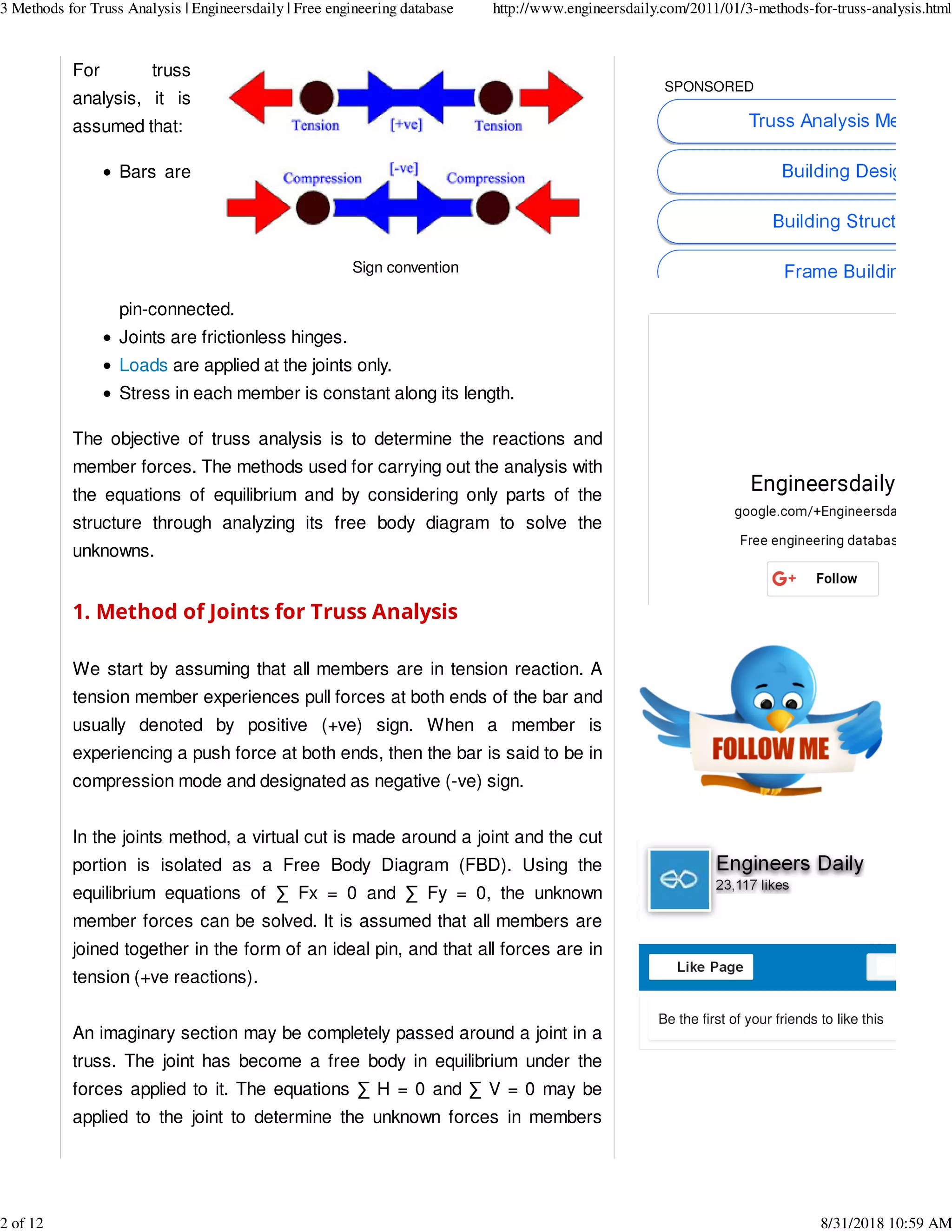 Truss analysis by graphical method | PDF