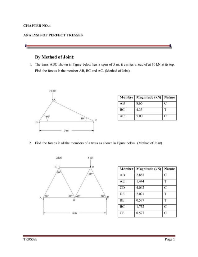 Truss problems | DOCX | Physics | Science