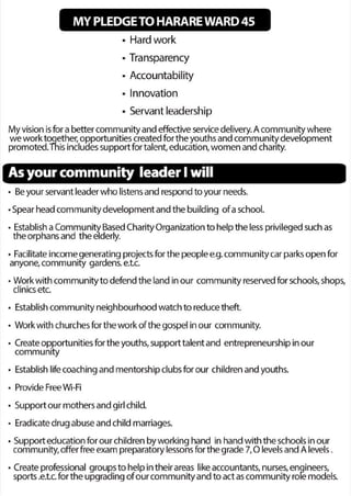 Trust Luckmore Mugari Harare Ward 42 Election Manifesto (Short Version) | PDF