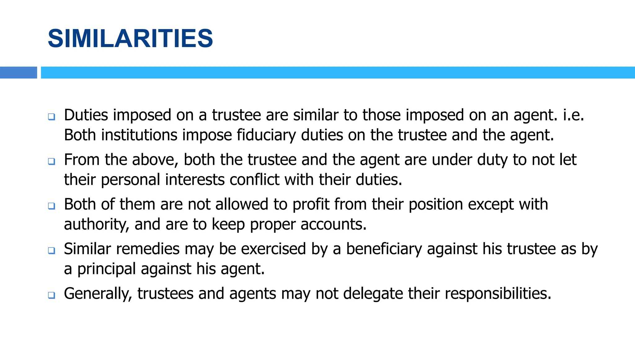 SIMILARITIES AND DIFFERENCES BETWEEN TRUSTS AND AGENCY | PPTX
