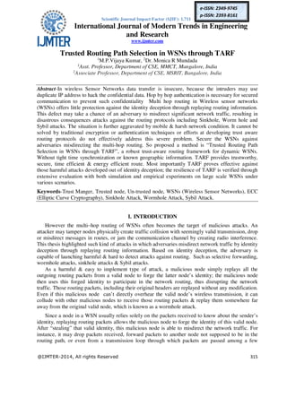 Trusted Routing Path Selection in WSNs through TARF | PDF