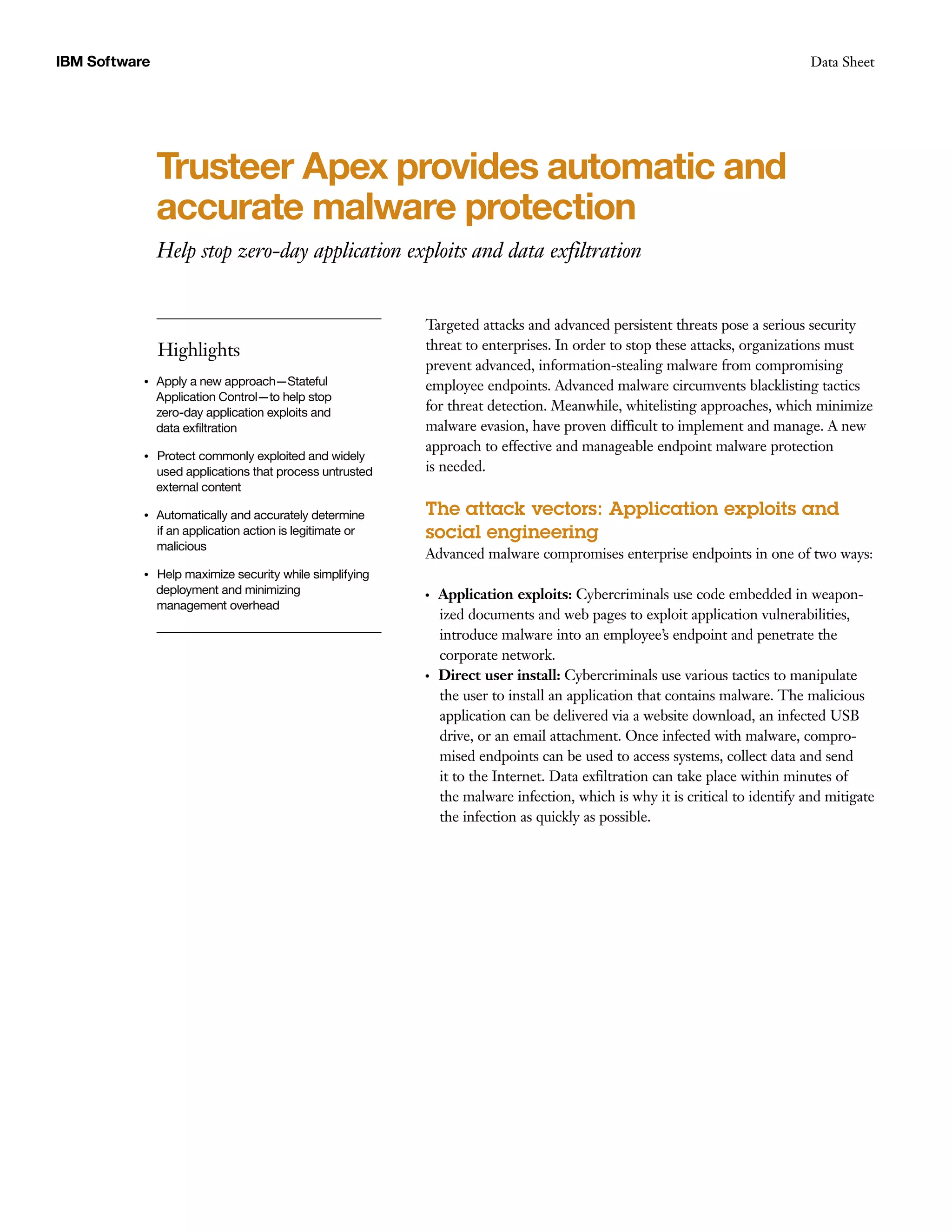 Trusteer Apex Provides Automatic and Accurate Malware Protection | PDF