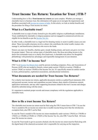 Trust Income Tax Return: Taxation for Trust | ITR-7 - Tax Craft Hub | PDF