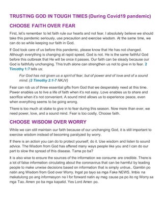 Trusting god in tough times | DOCX | Infectious Diseases | Diseases and Conditions
