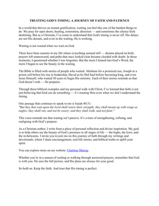 Divine Timing: Trusting God’s Perfect Timing in Your Life | DOCX