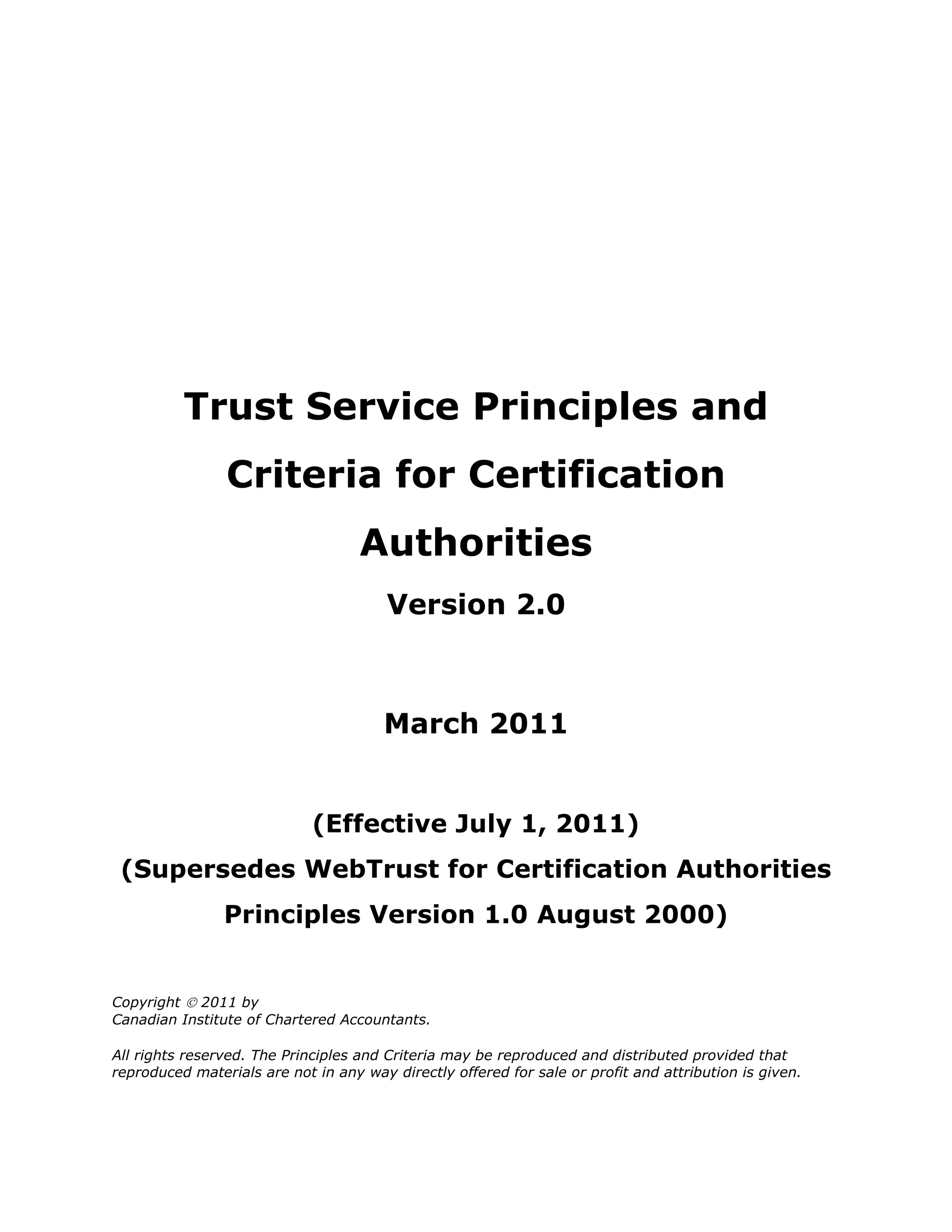 Trust service principles and criteria for certification authorities | PDF