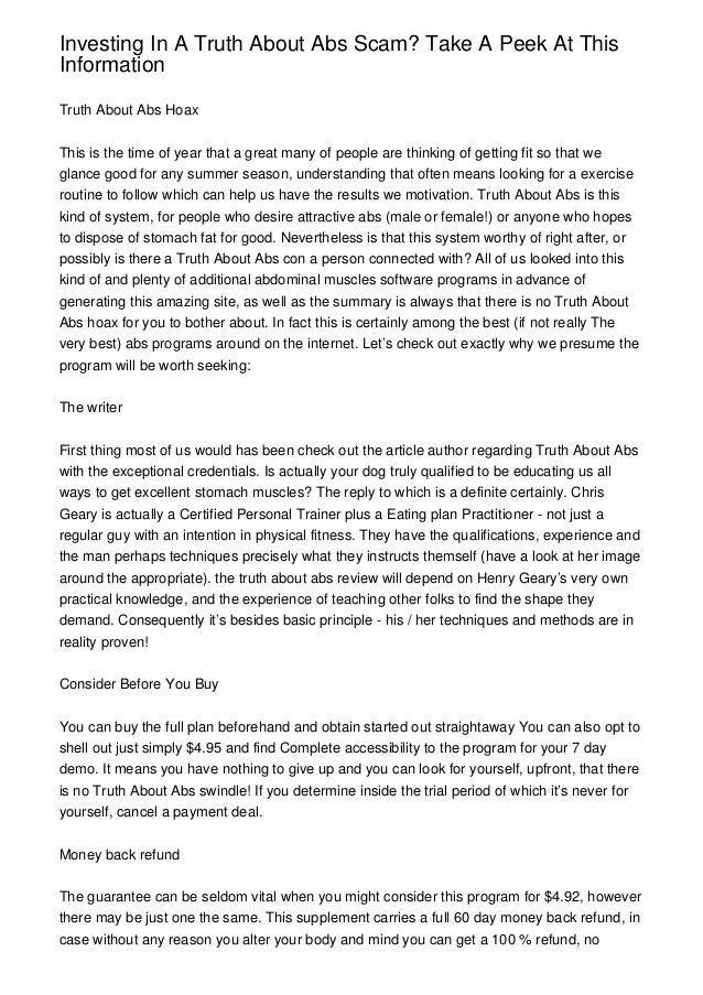 Investing In A Truth About Abs Scam? Take A Peek At This Information