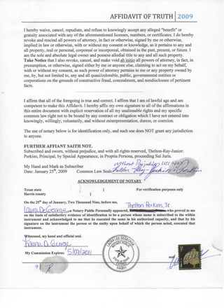 Affidavit of Truth and notice to Agents - Thelton-Ray-Junior Perkins | PDF