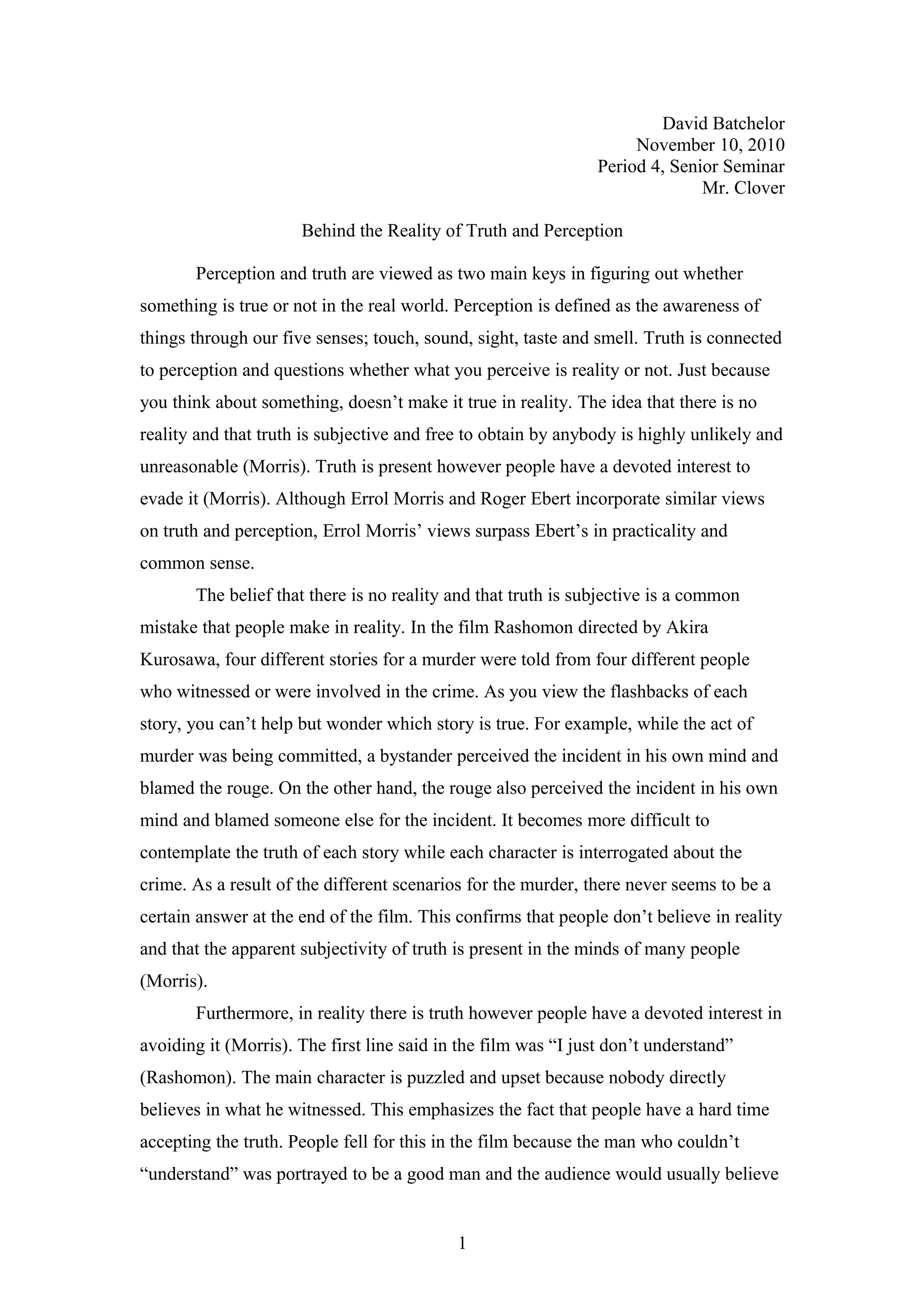 Truth perception essay | PDF
