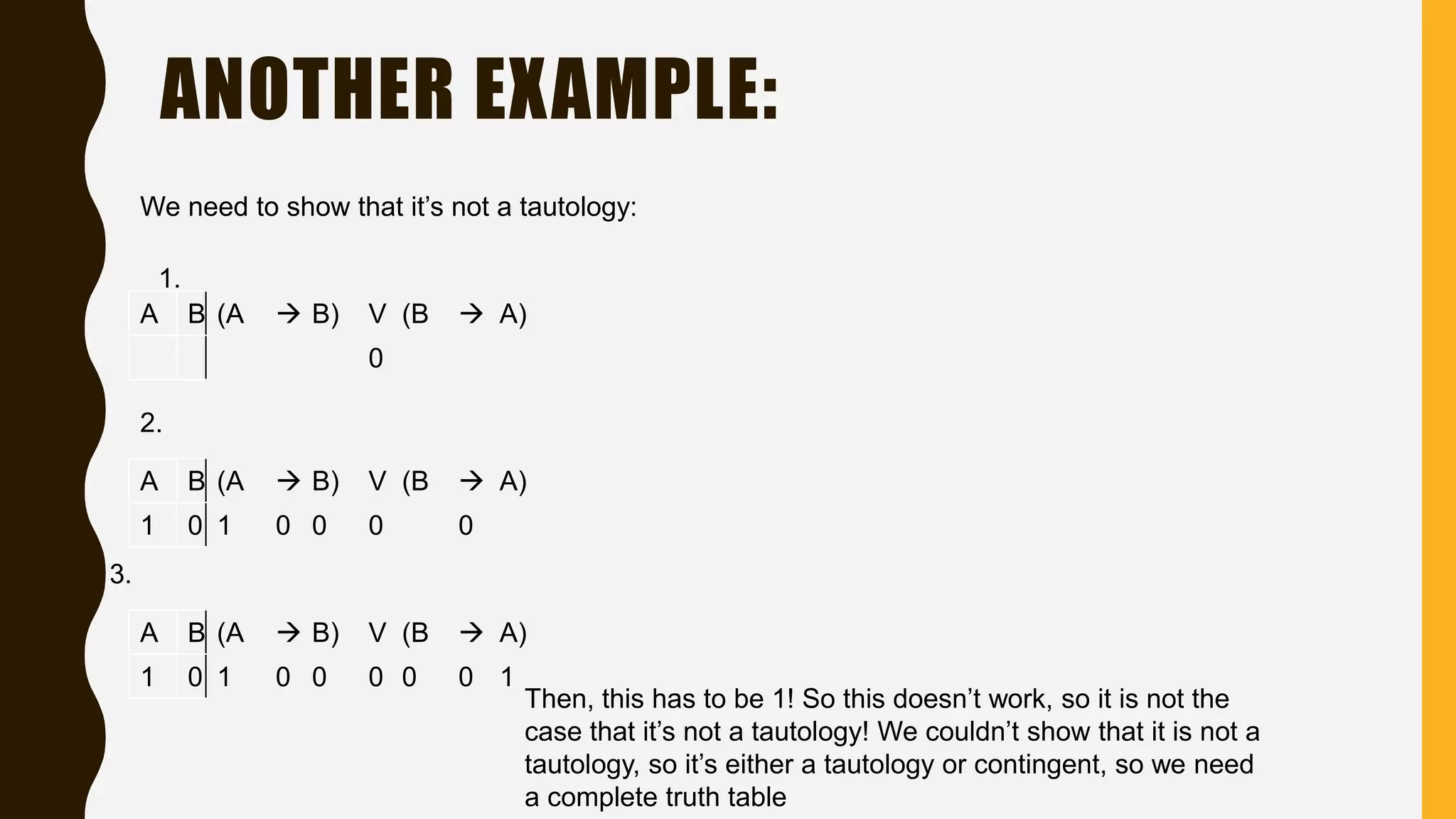 Truth tables complete and p1 of short method | PPT