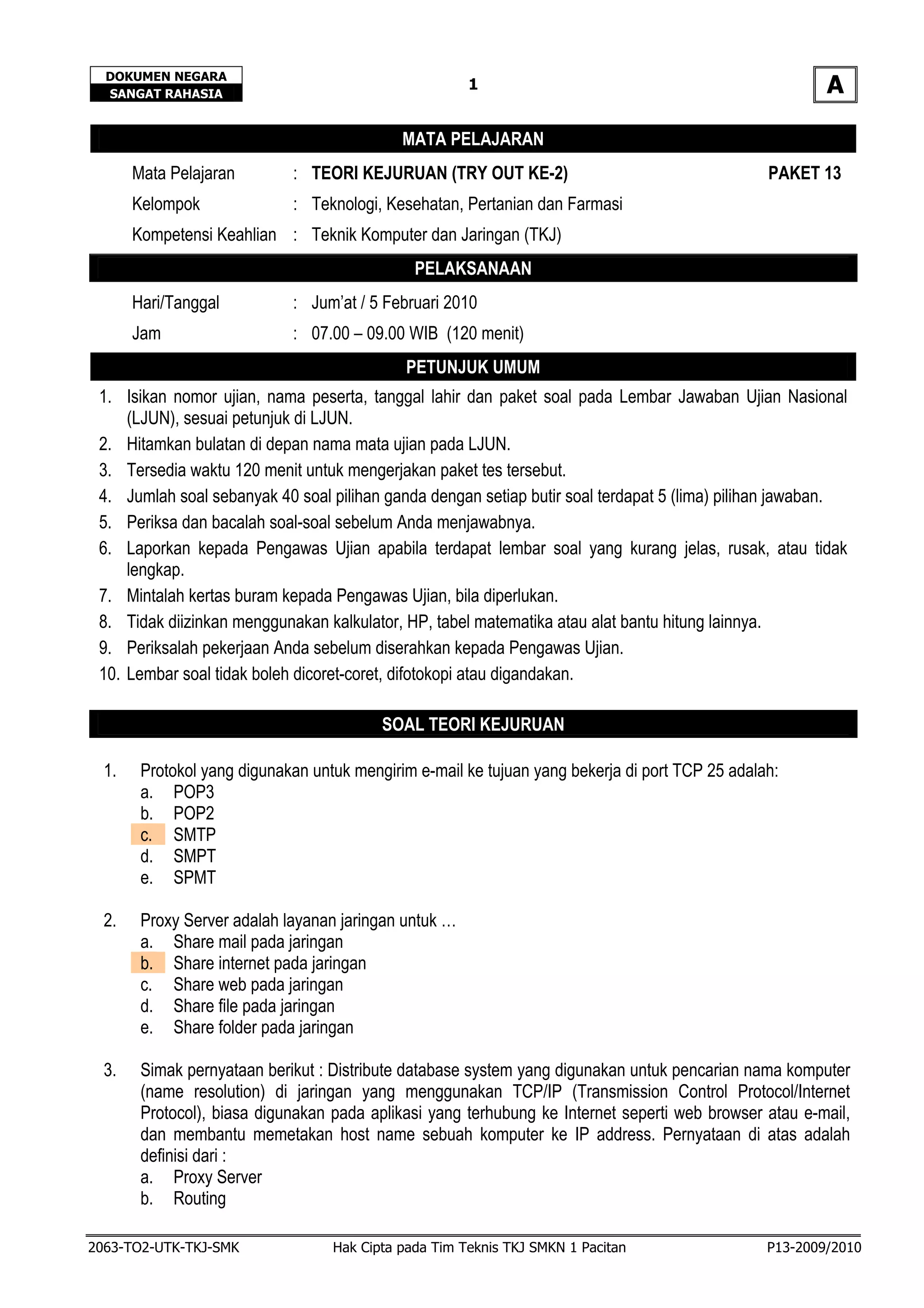 Try out ujian nasional smk teori kejuruan a | PDF