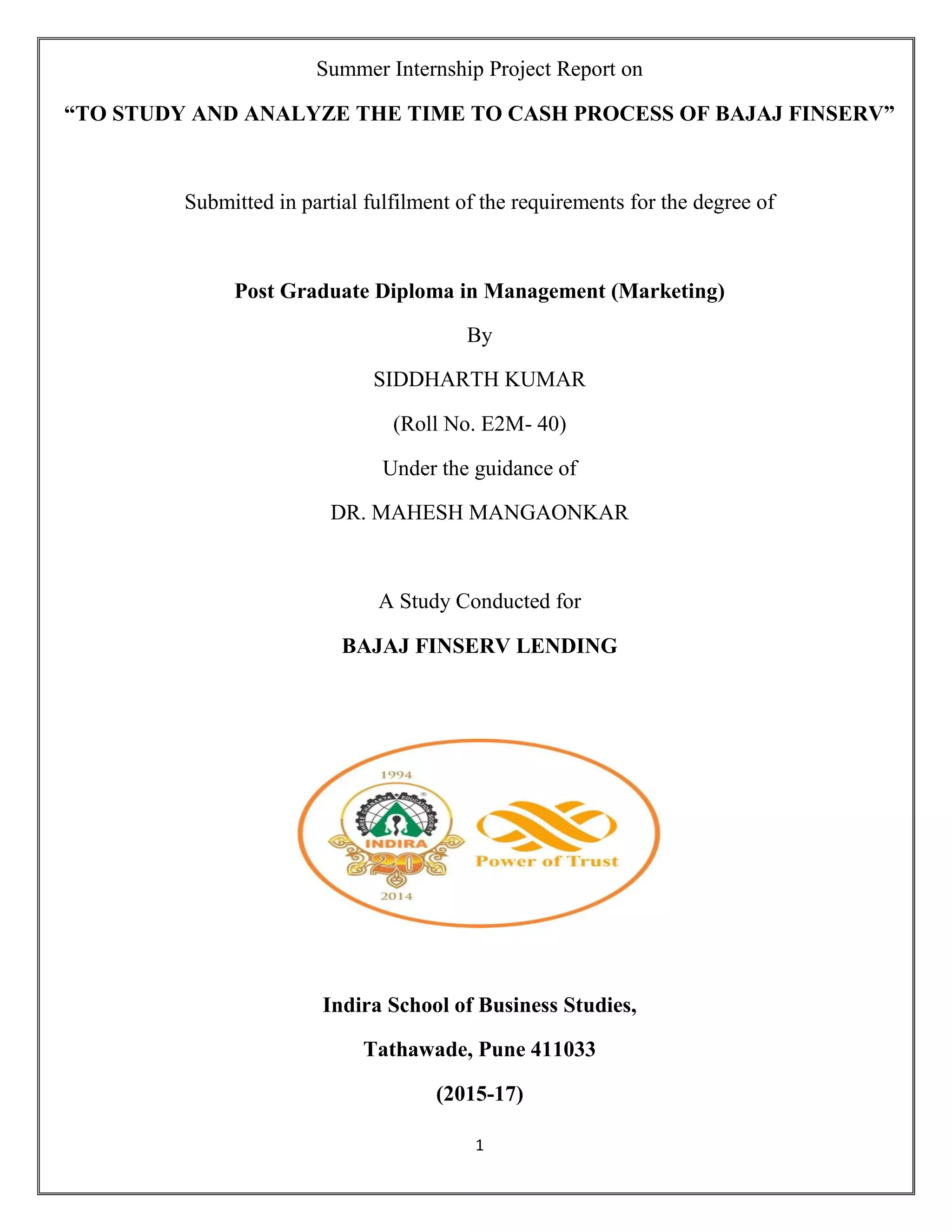 summer training project report on bajaj finserv | PDF