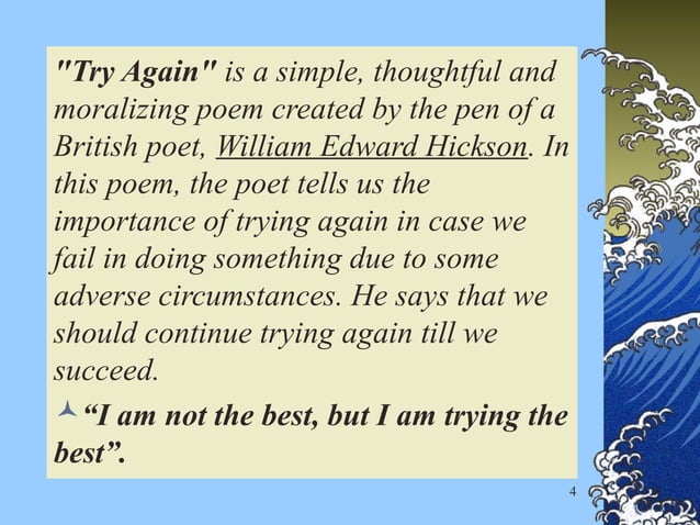 Try again peom class 10 the best summaries for PTB and Federal Boeard ...