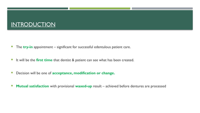 TRY IN procedure in complete denture prosthodontics | PPT