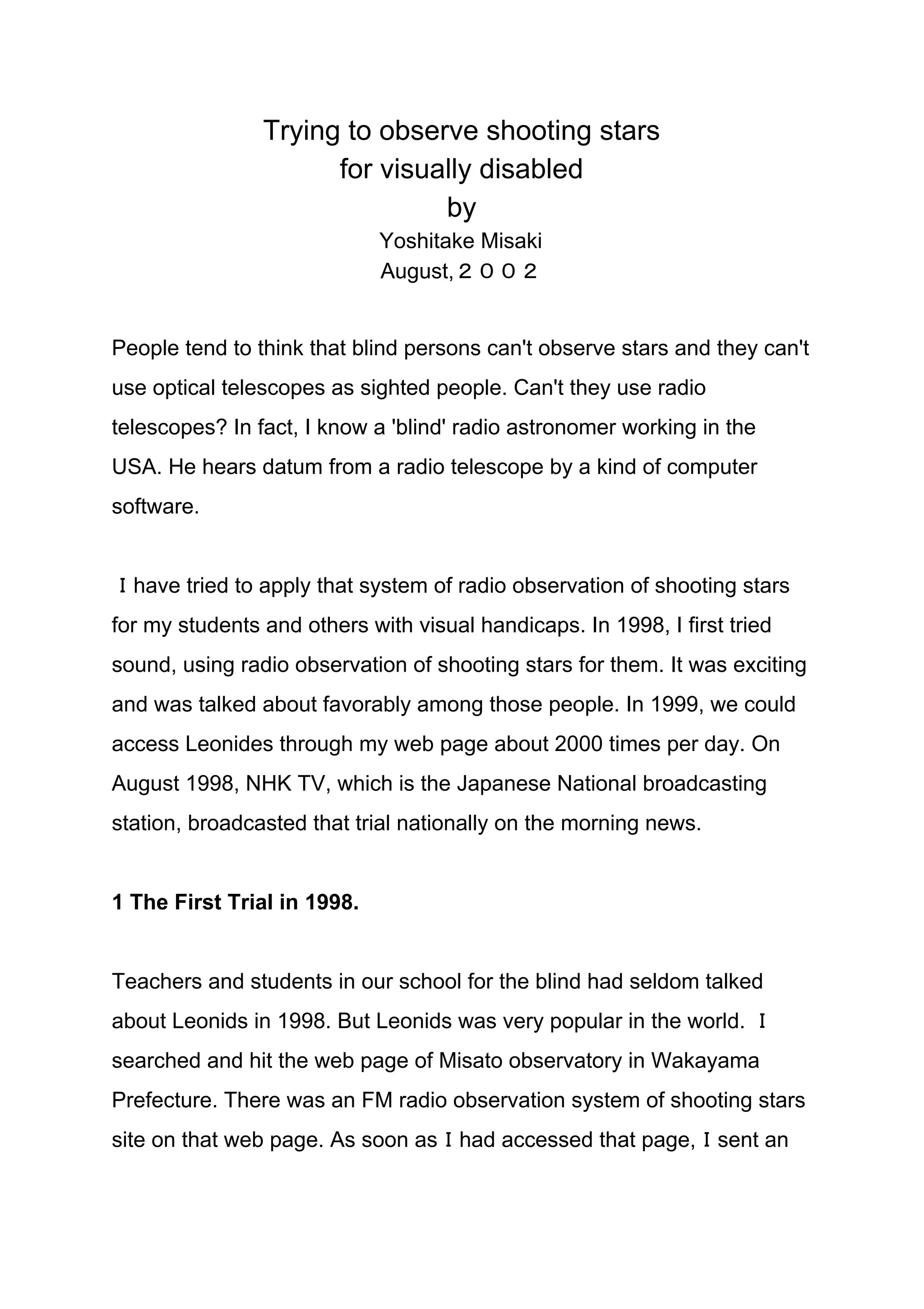 Trying to observe shooting stars for visually disabled | PDF | Science