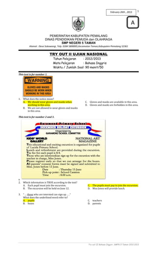 Try out ii ujian nasional bahasa inggris paket a 2 | PDF