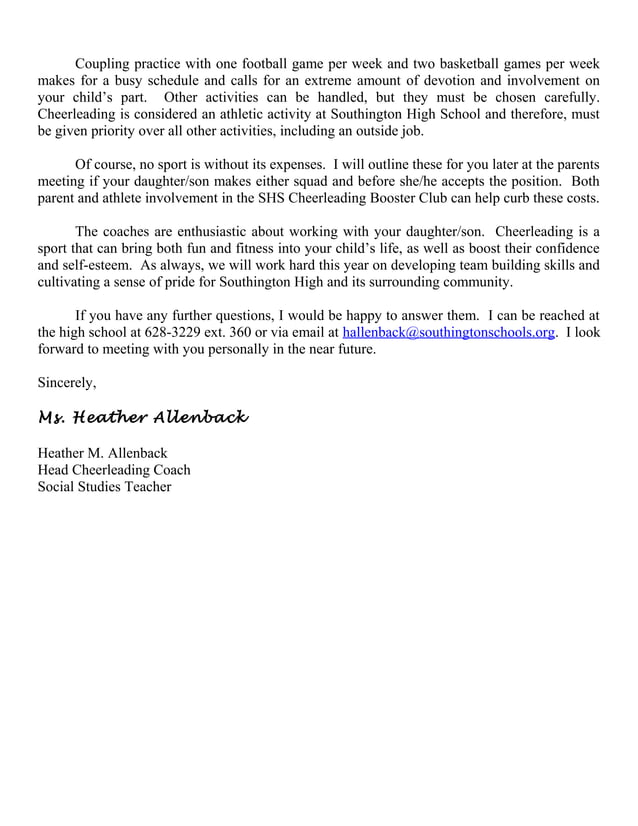 Tryout info letter ms and hs | DOC