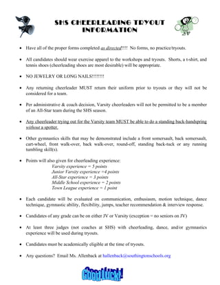 Tryout info letter ms and hs | DOC