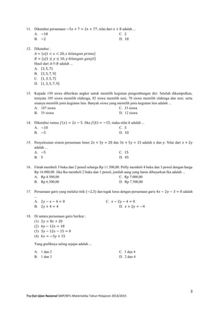 Try Out Un Matematika SMP 2015 Paket 1 | PDF