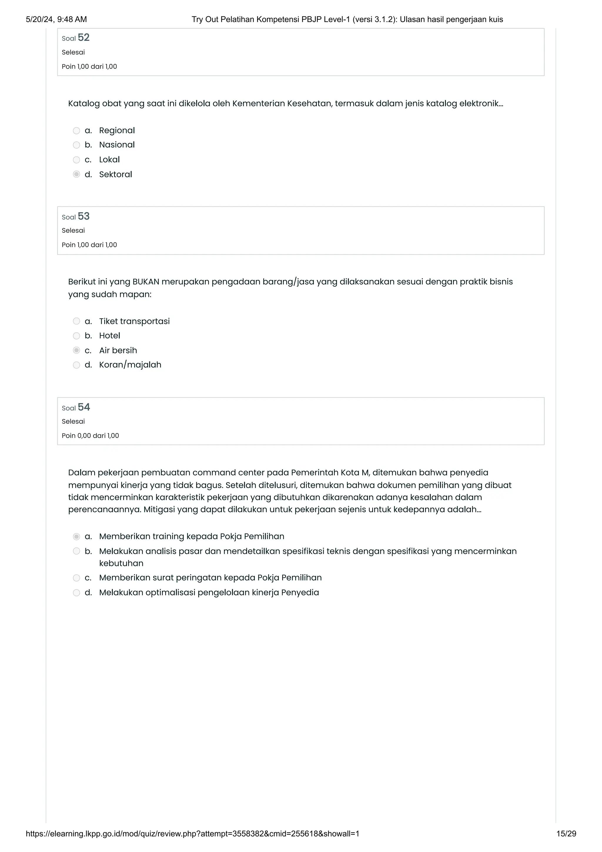 Try Out Pelatihan Kompetensi PBJP Level-1 (versi 3.1.2)_ Ulasan hasil ...