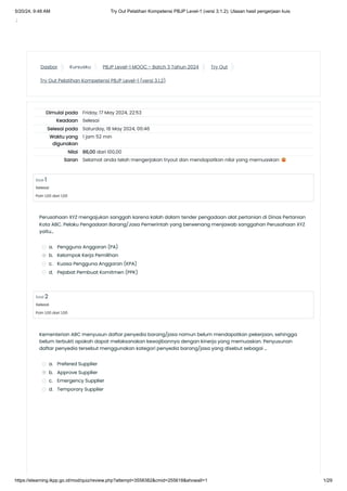 Try Out Pelatihan Kompetensi PBJP Level-1 (versi 3.1.2)_ Ulasan hasil pengerjaan kuis 86.pdf