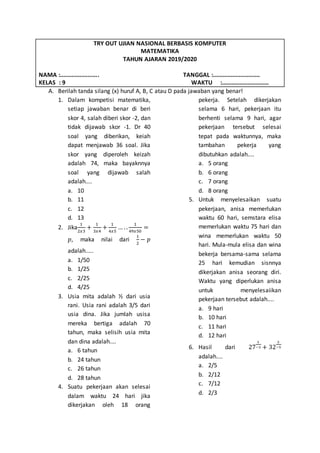 Try out ujian nasional berbasis komputer | DOCX