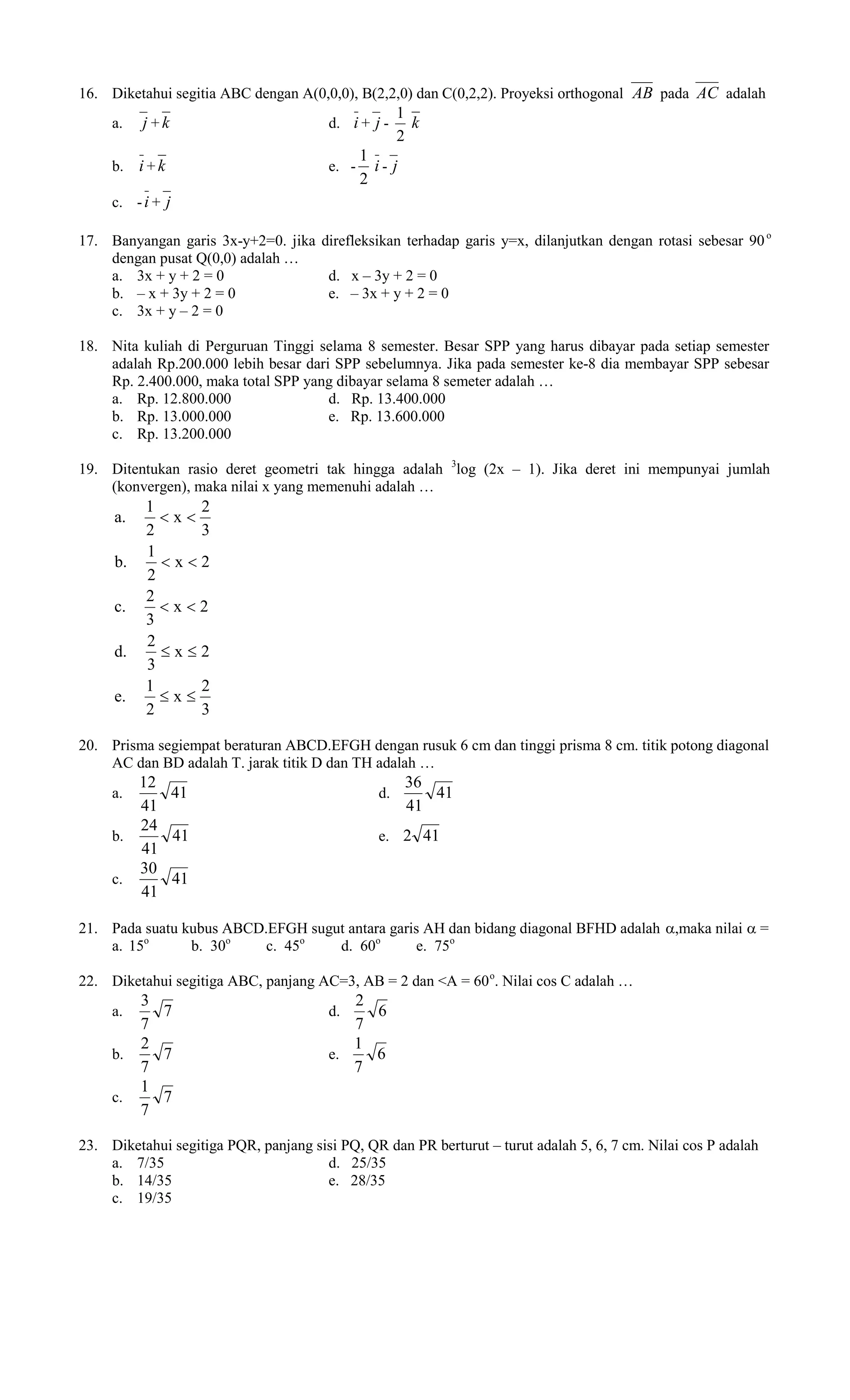 Try Out Ujian Nasional Matematika Sma | PDF Try Out Ujian Nasional Matematika Sma | PDF