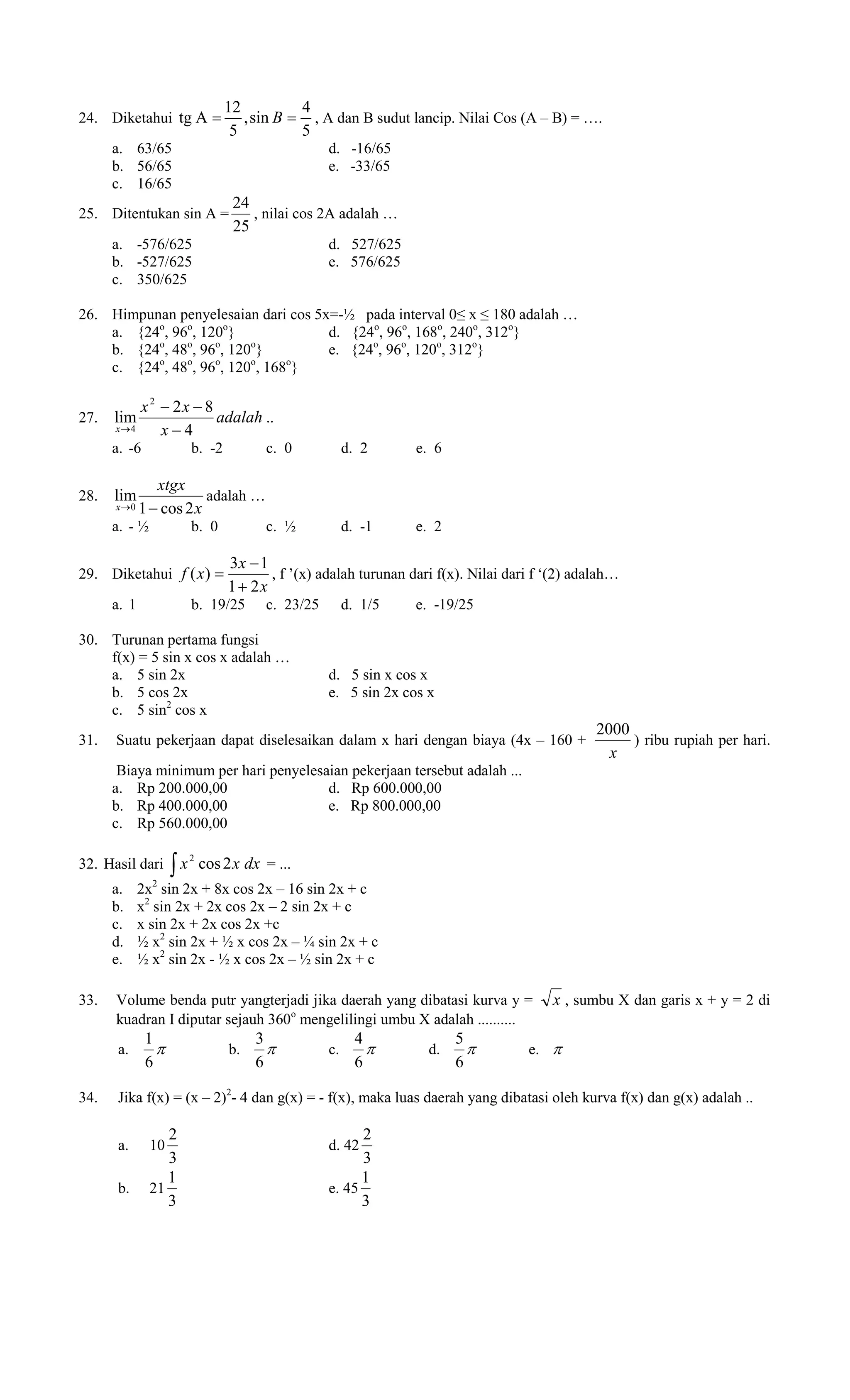 Try Out Ujian Nasional Matematika Sma | PDF