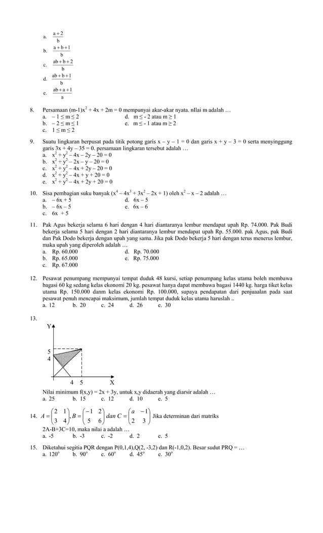 Try Out Ujian Nasional Matematika Sma | PDF Try Out Ujian Nasional Matematika Sma | PDF