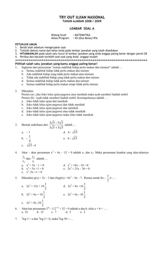 Try Out Ujian Nasional Matematika Sma | PDF