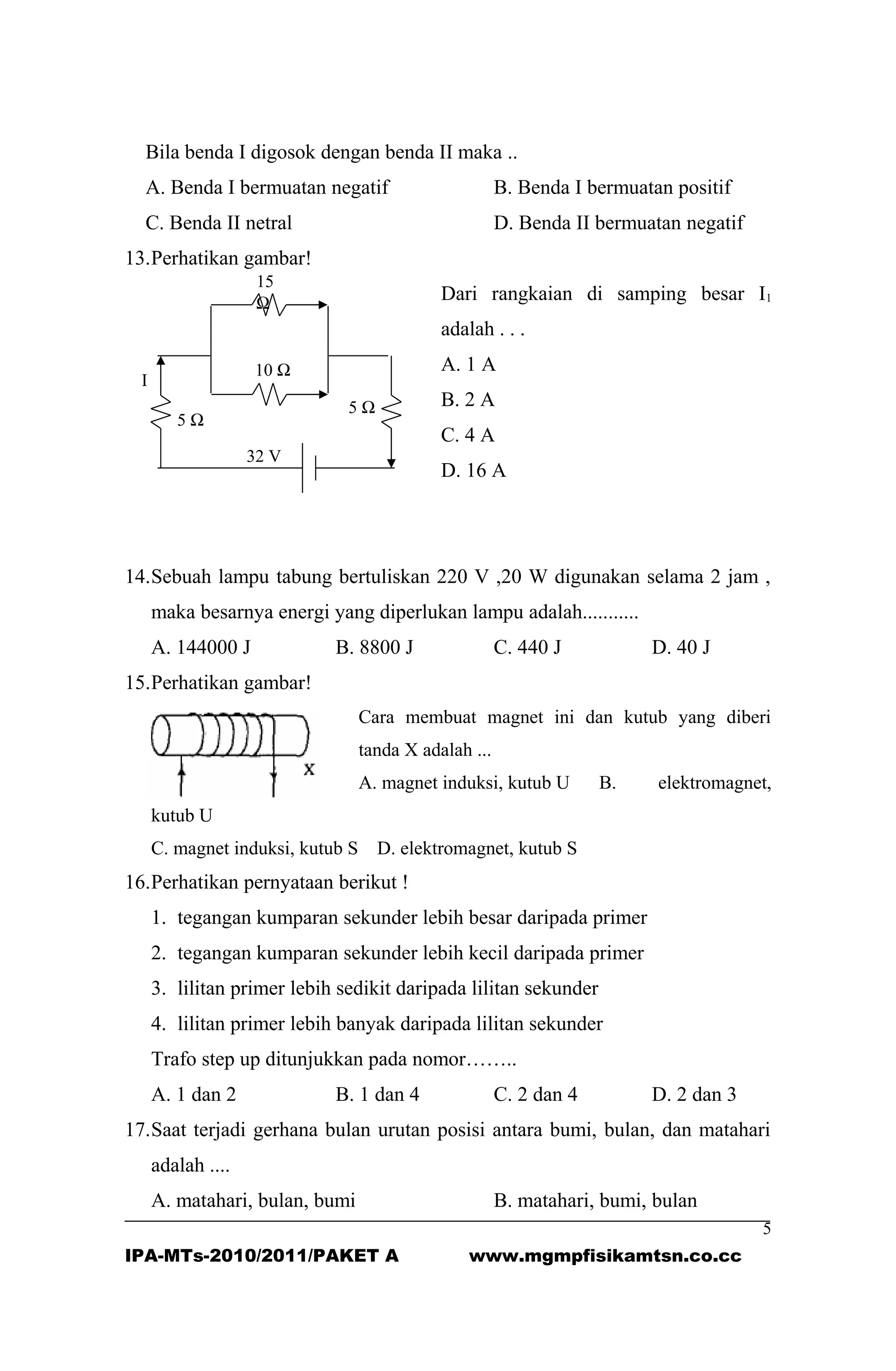 Try out un 1011 paket a FISIIKA IPA MTSN D | PDF