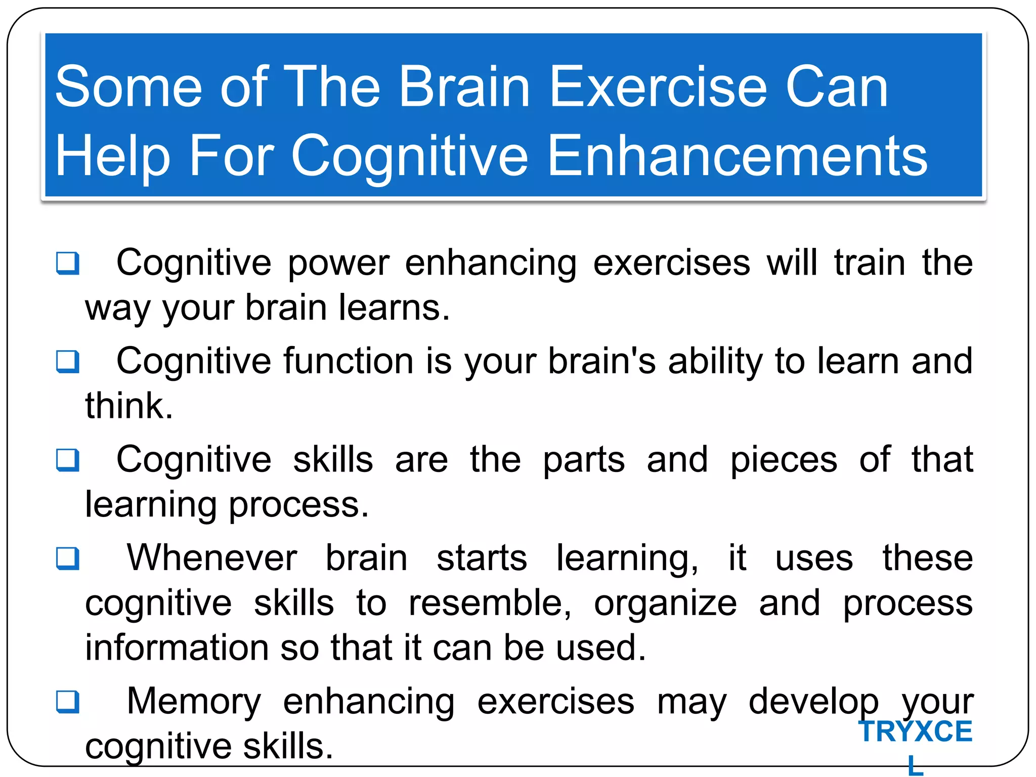 Brain exercise for Improving cognitive functions | PPT