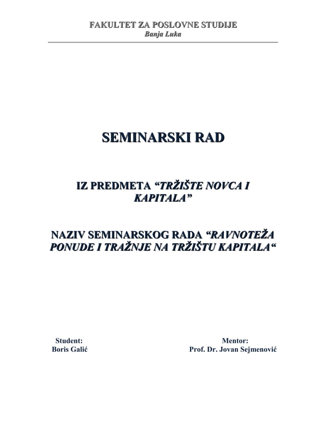 Trziste novca i kapitala monetarne financije | PDF