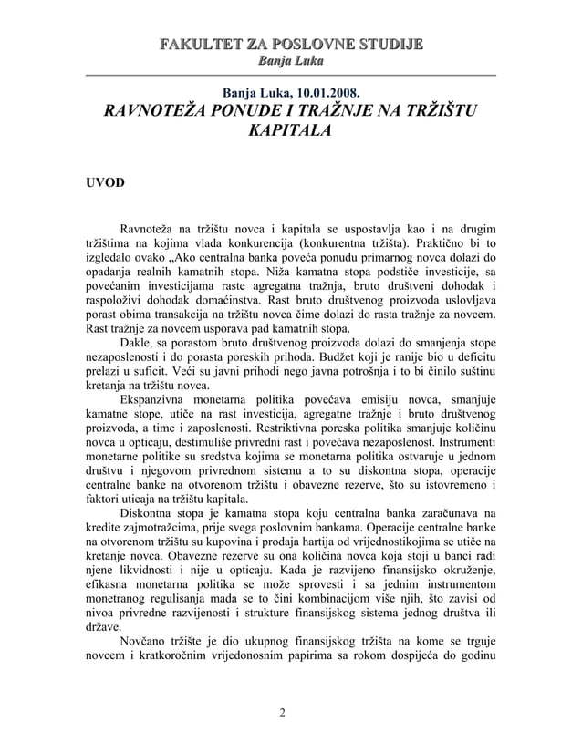 Trziste novca i kapitala monetarne financije | PDF