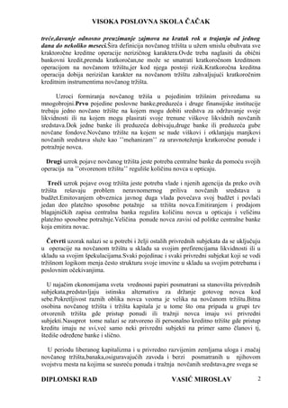 Trziste novca,organizacija,instrumenti i cena novca diplomski rad | DOC