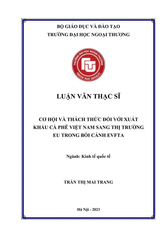 cơ hội và thách thức đối với xuất khẩu cà phê việt nam sang thị trường eu trong bối cảnh EVFTA | DOC