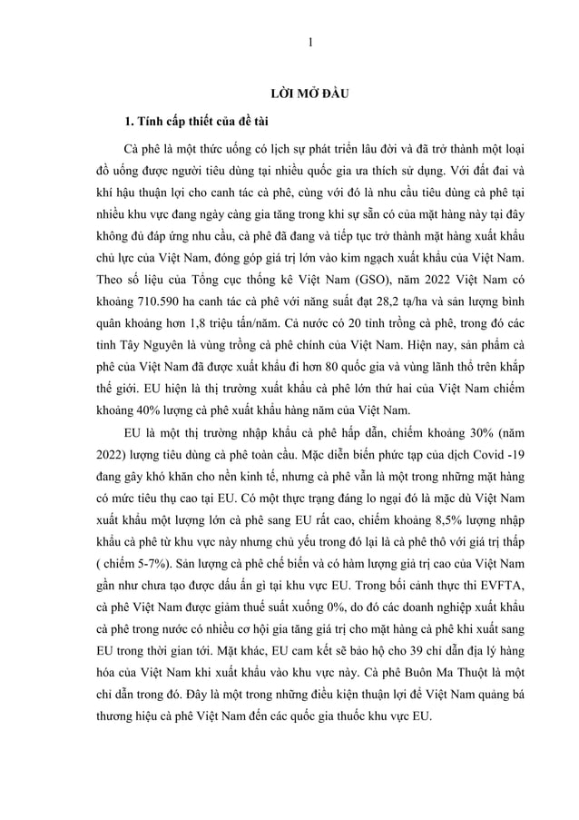 cơ hội và thách thức đối với xuất khẩu cà phê việt nam sang thị trường eu trong bối cảnh EVFTA | DOC