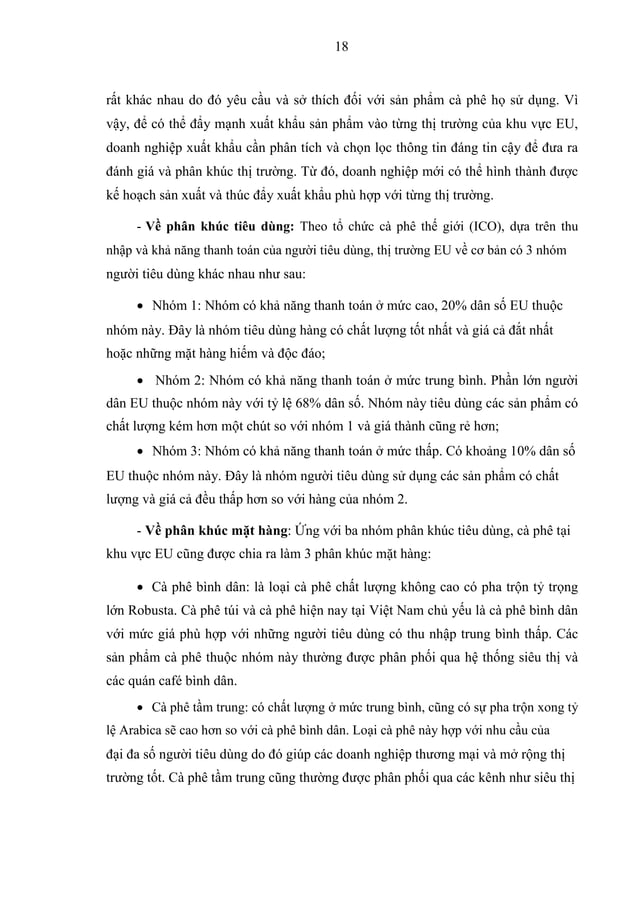 cơ hội và thách thức đối với xuất khẩu cà phê việt nam sang thị trường eu trong bối cảnh EVFTA | DOC