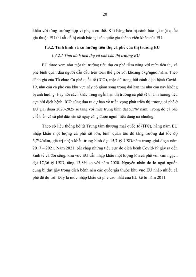 cơ hội và thách thức đối với xuất khẩu cà phê việt nam sang thị trường eu trong bối cảnh EVFTA | DOC