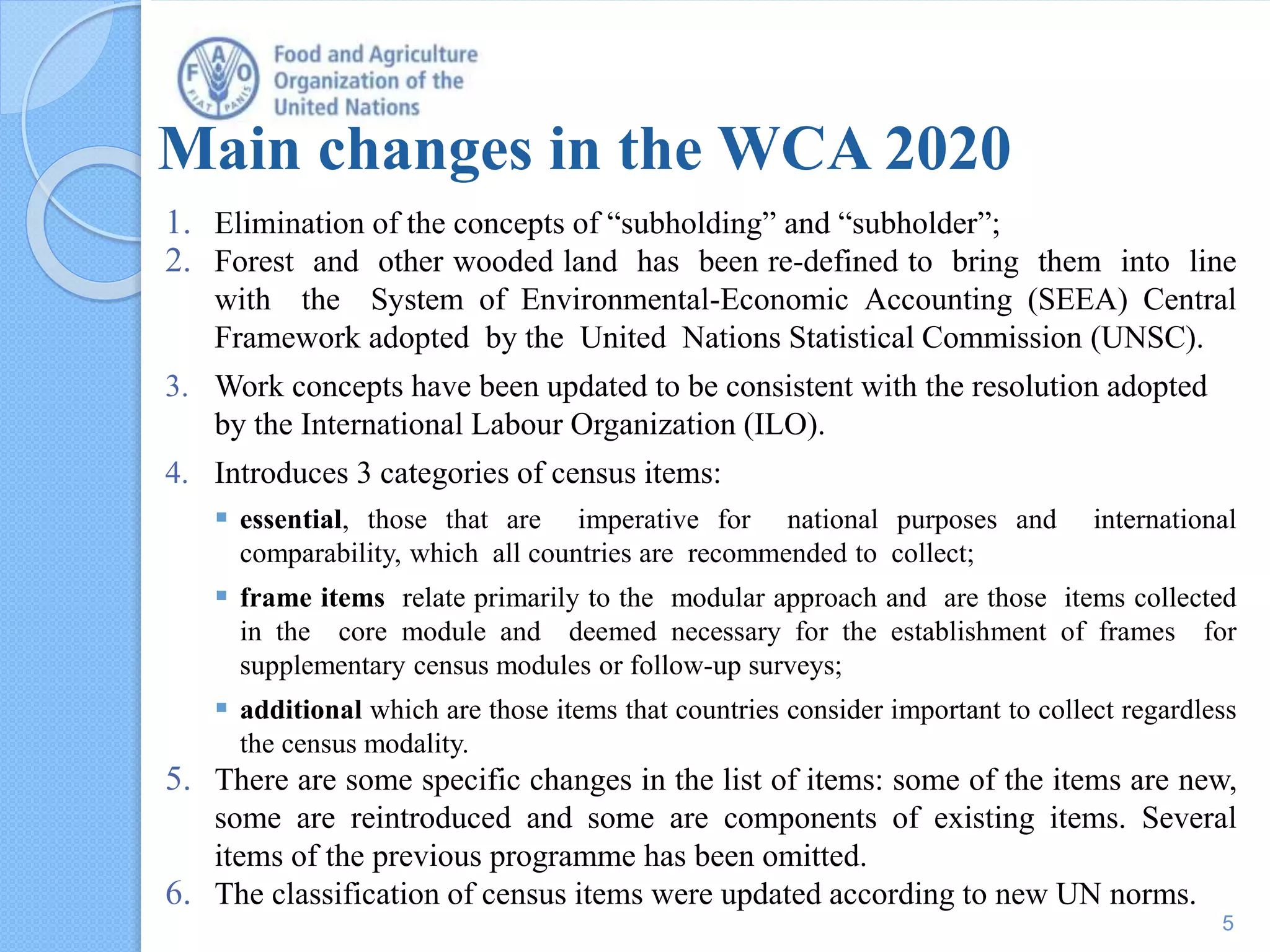 Overview of the new features of the WCA 2020. Importance of the WCA in the light of Sustainable ...