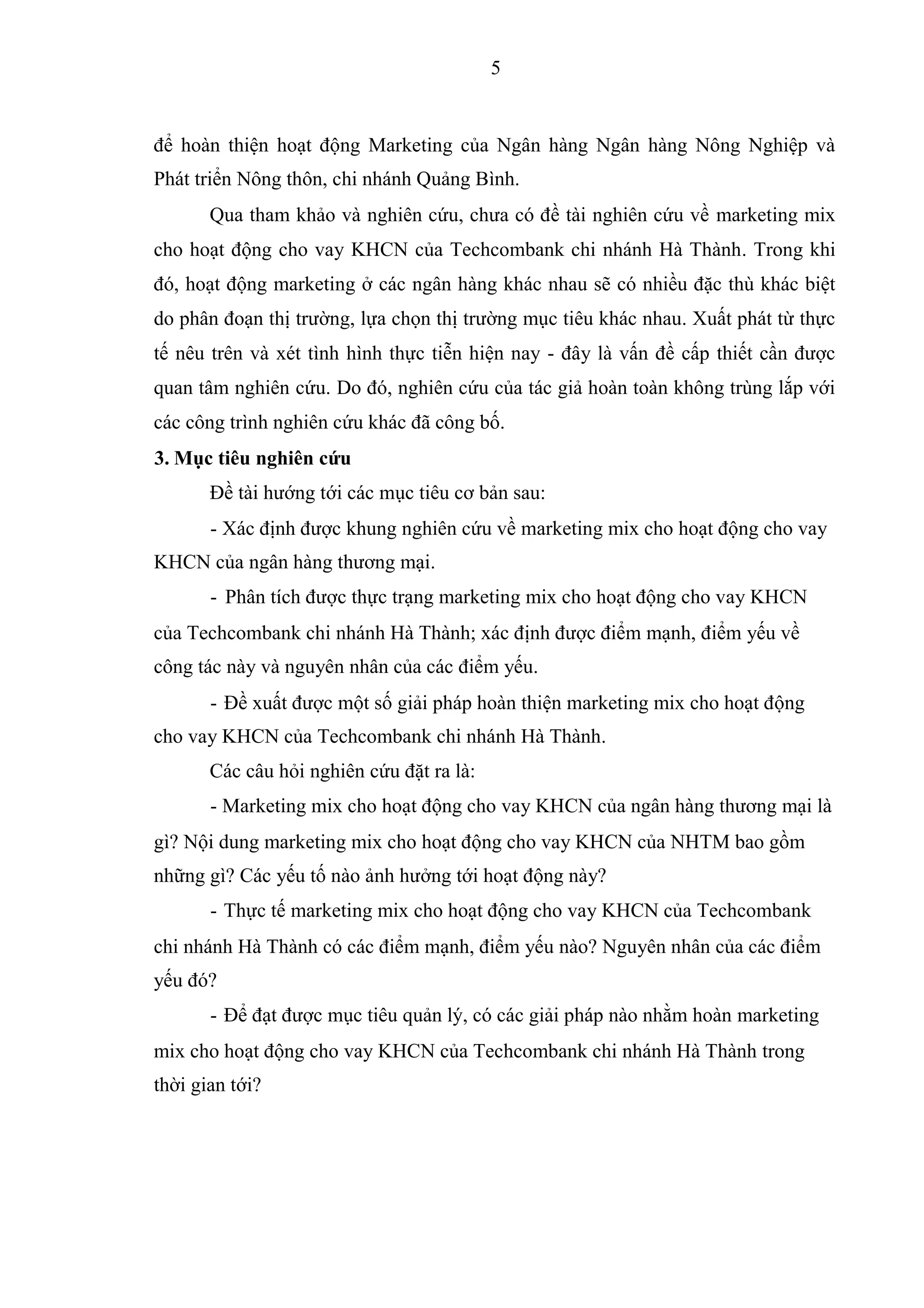 MARKETING MIX CHO HOẠT ĐỘNG CHO VAY KHCN CỦA TECHCOMBANK CHI NHÁNH HÀ THÀNH: THỰC TRẠNG VÀ GIẢI ...