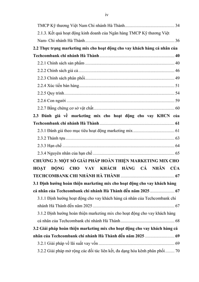 MARKETING MIX CHO HOẠT ĐỘNG CHO VAY KHCN CỦA TECHCOMBANK CHI NHÁNH HÀ THÀNH: THỰC TRẠNG VÀ GIẢI ...