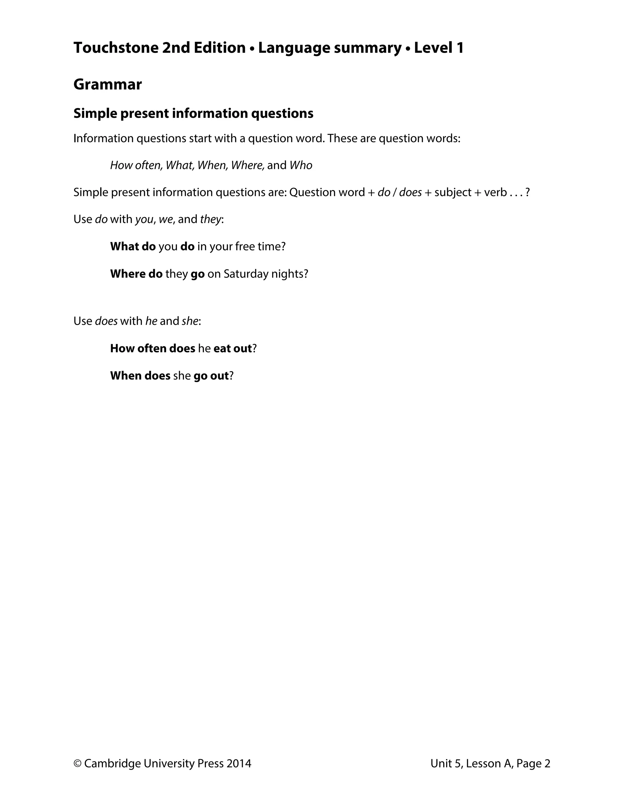 unidad 5 language summary leve1 ingles facil | PDF