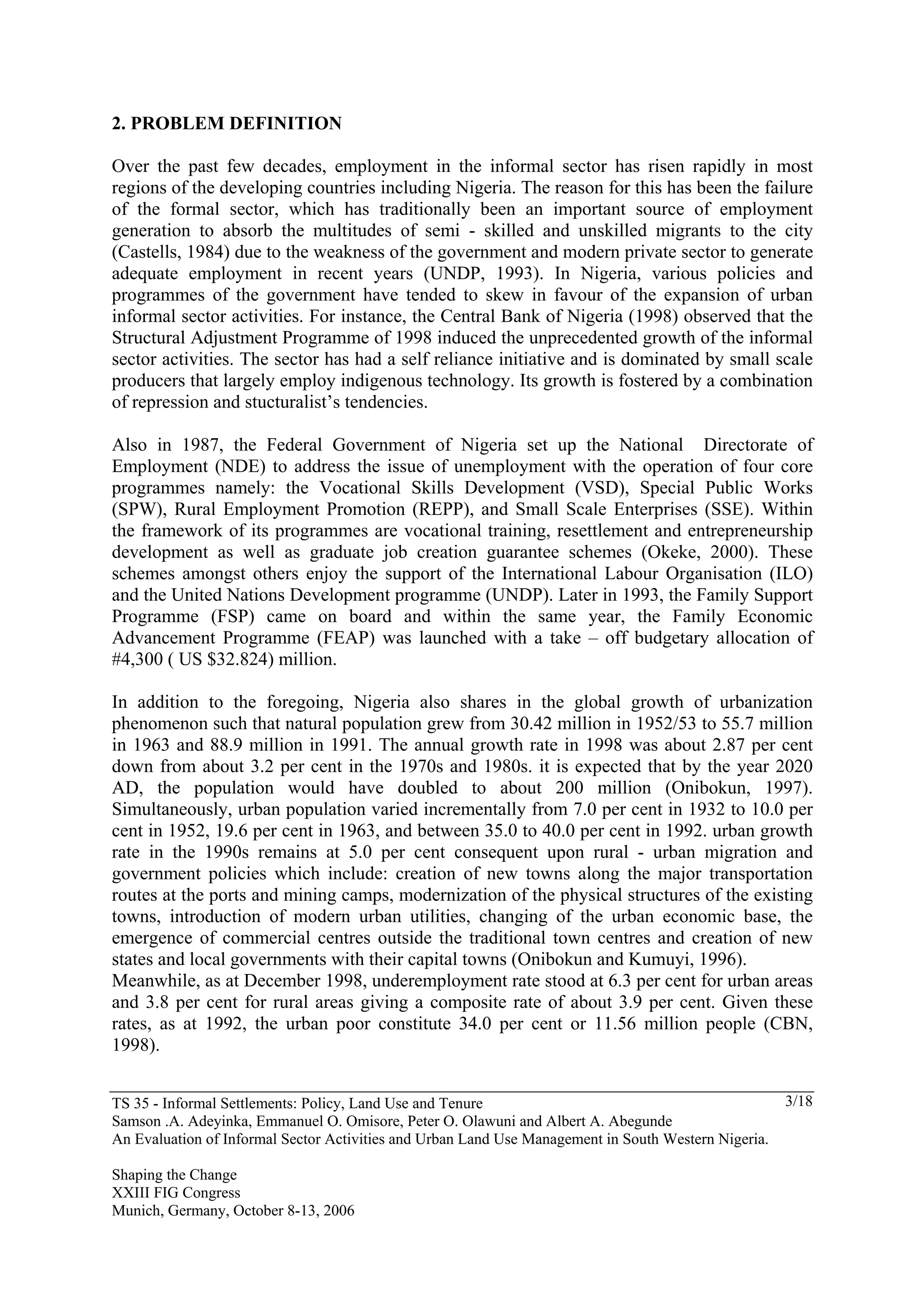 An Evaluation of Informal Sector Activities and Urban Land Use ...