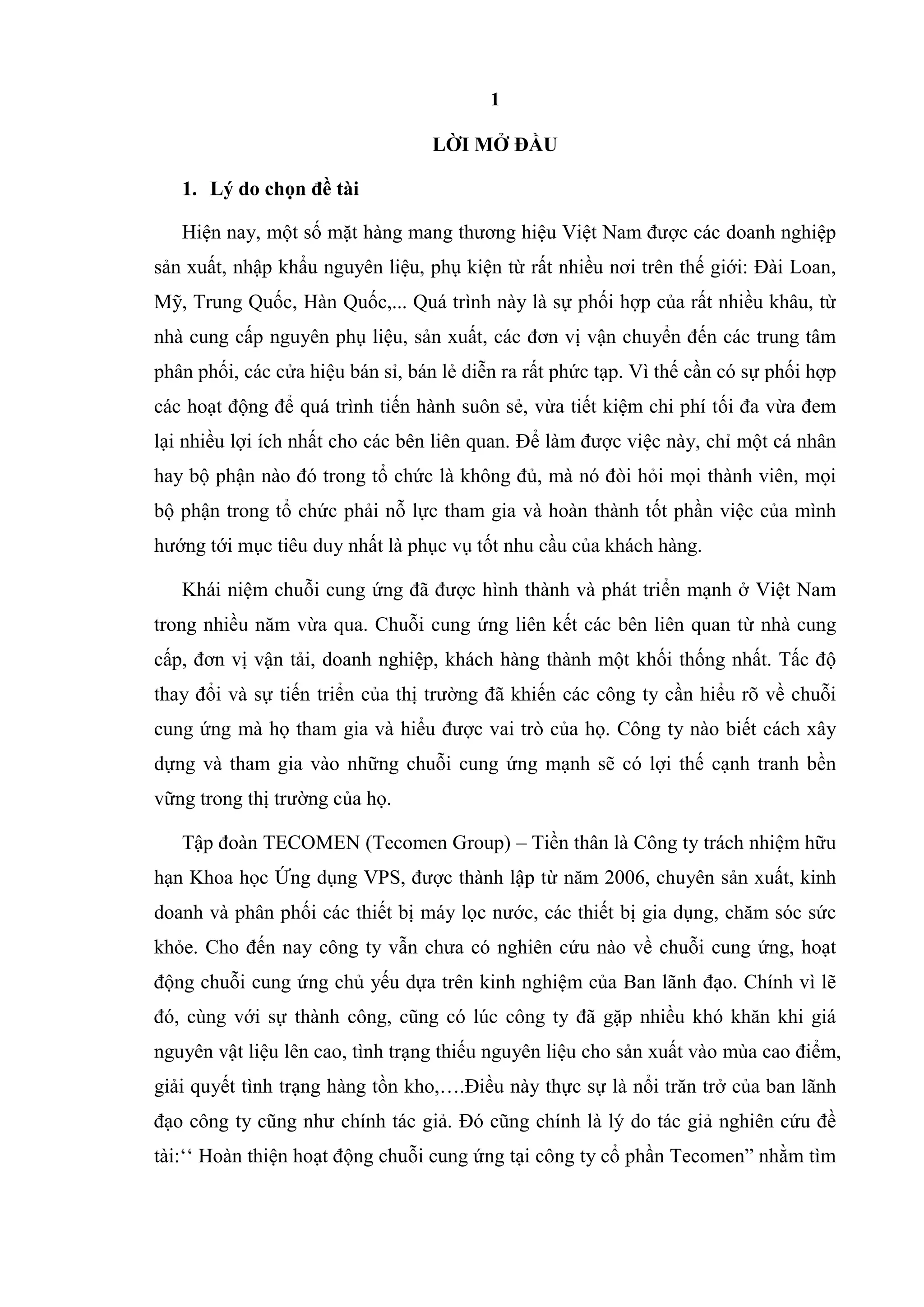 HOÀN THIỆN HOẠT ĐỘNG CHUỖI CUNG ỨNG TẠI CÔNG TY CỔ PHẦN TECOMEN | DOC