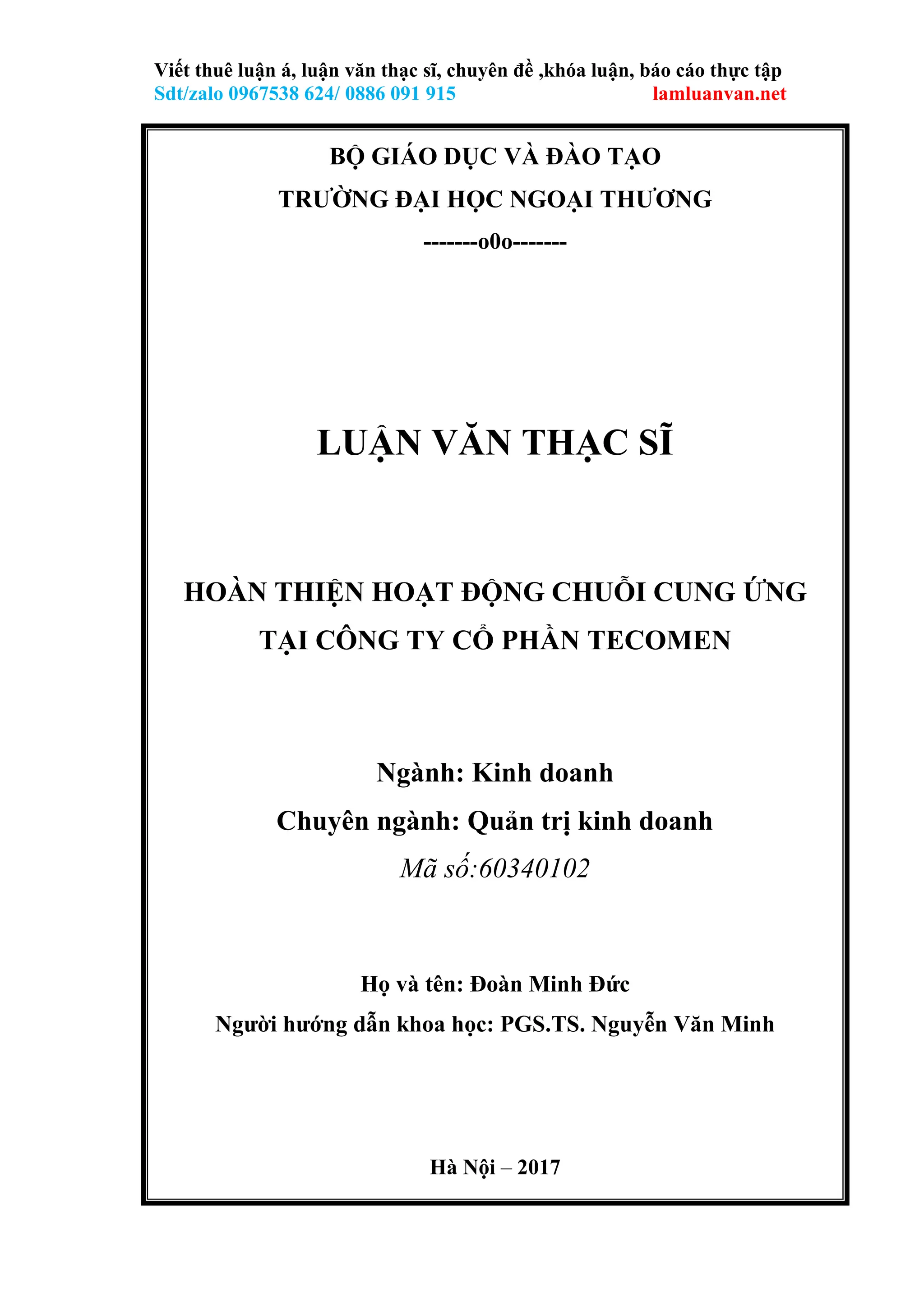 HOÀN THIỆN HOẠT ĐỘNG CHUỖI CUNG ỨNG TẠI CÔNG TY CỔ PHẦN TECOMEN | DOC