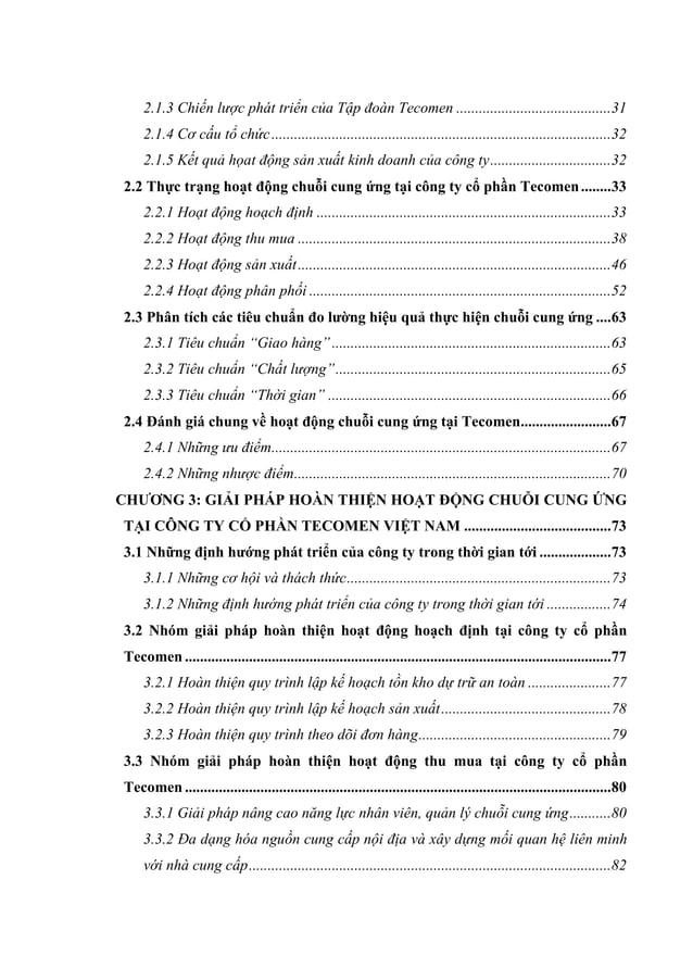 HOÀN THIỆN HOẠT ĐỘNG CHUỖI CUNG ỨNG TẠI CÔNG TY CỔ PHẦN TECOMEN | DOC
