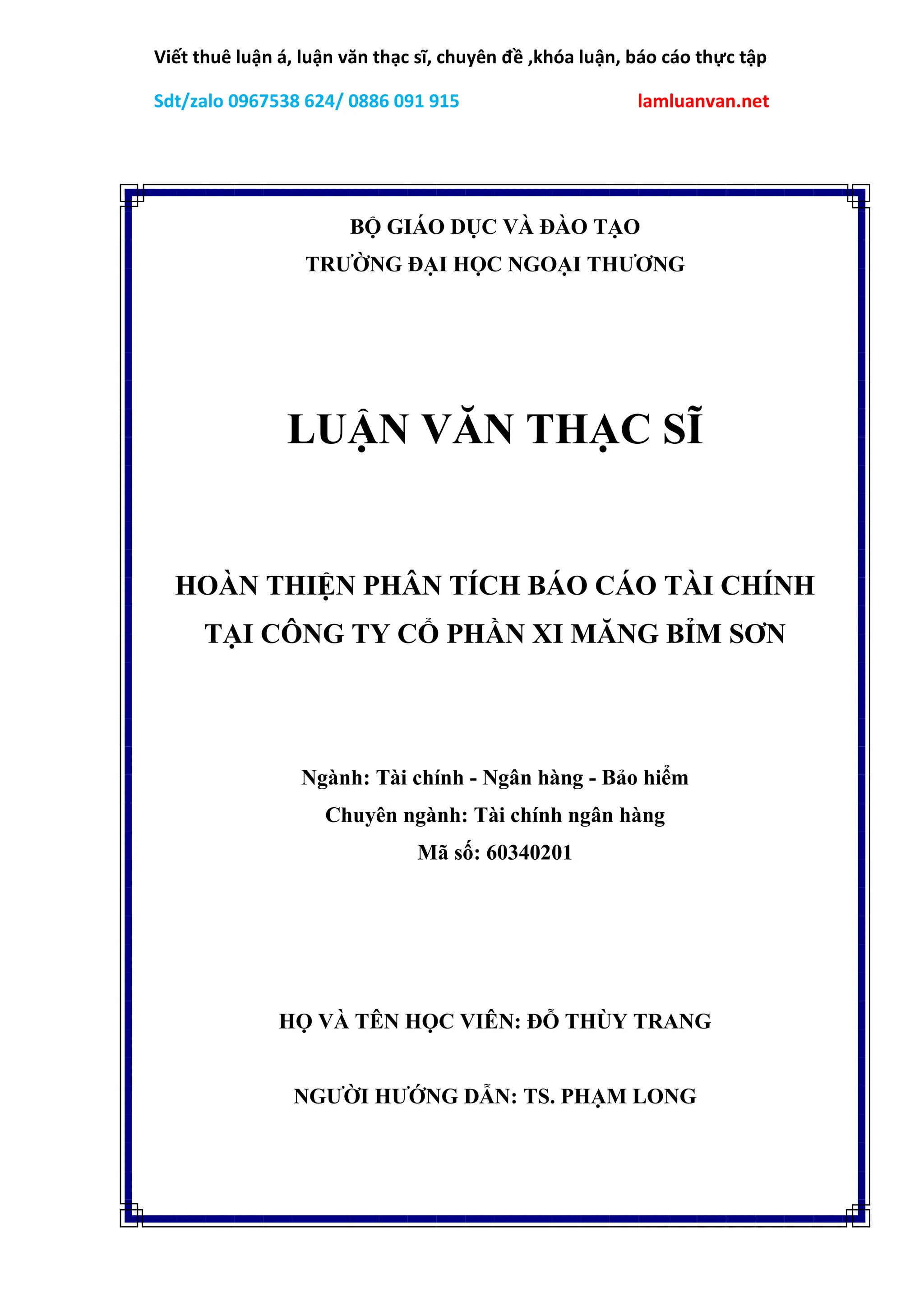 HOÀN THIỆN PHÂN TÍCH BÁO CÁO TÀI CHÍNH TẠI CÔNG TY CỔ PHẦN XI MĂNG BỈM SƠN | DOC