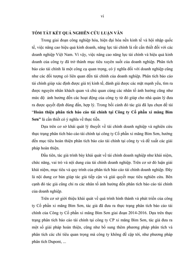 HOÀN THIỆN PHÂN TÍCH BÁO CÁO TÀI CHÍNH TẠI CÔNG TY CỔ PHẦN XI MĂNG BỈM SƠN | DOC