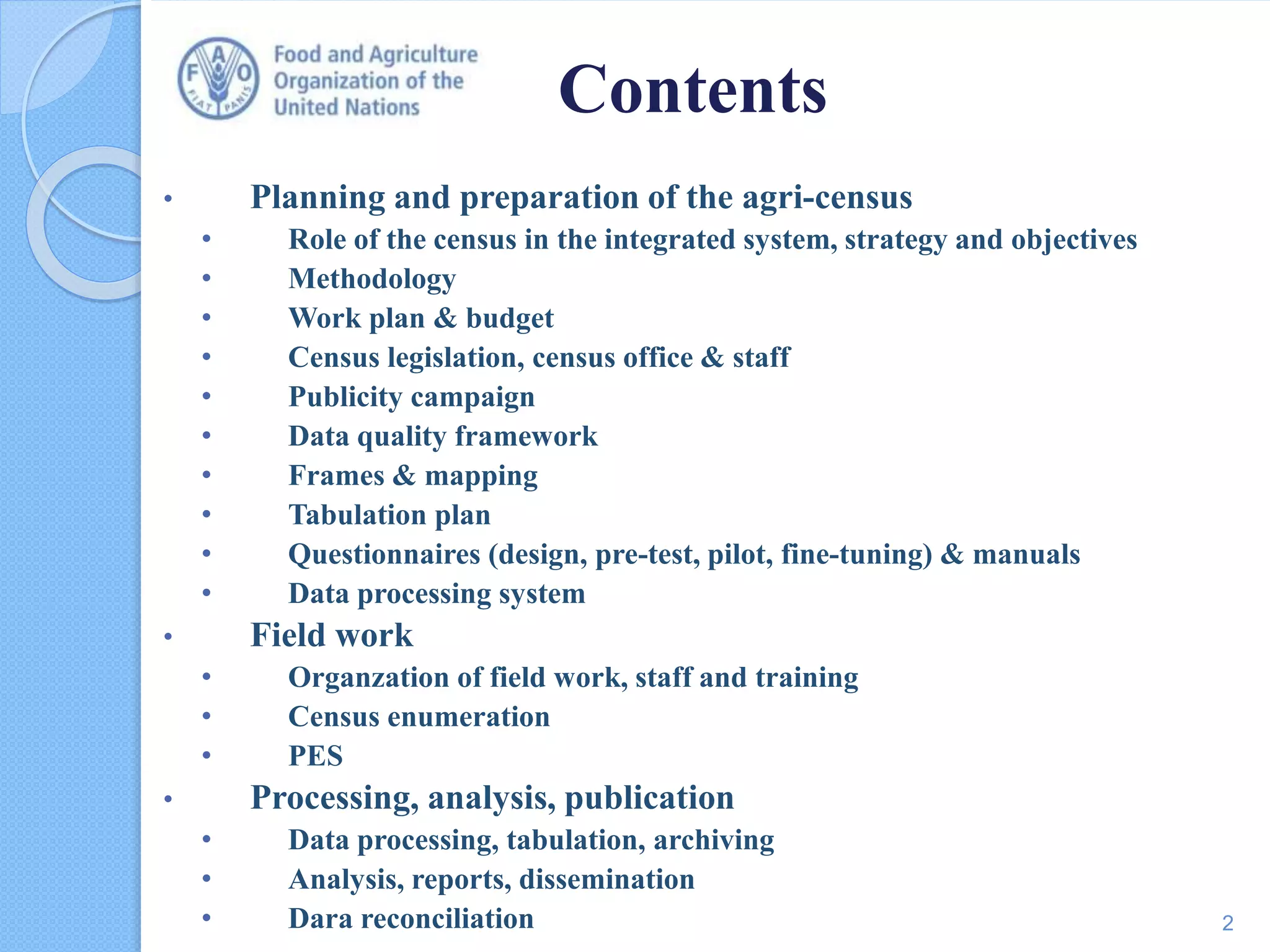 Main steps in developing and implementing the census of agriculture | PPTX